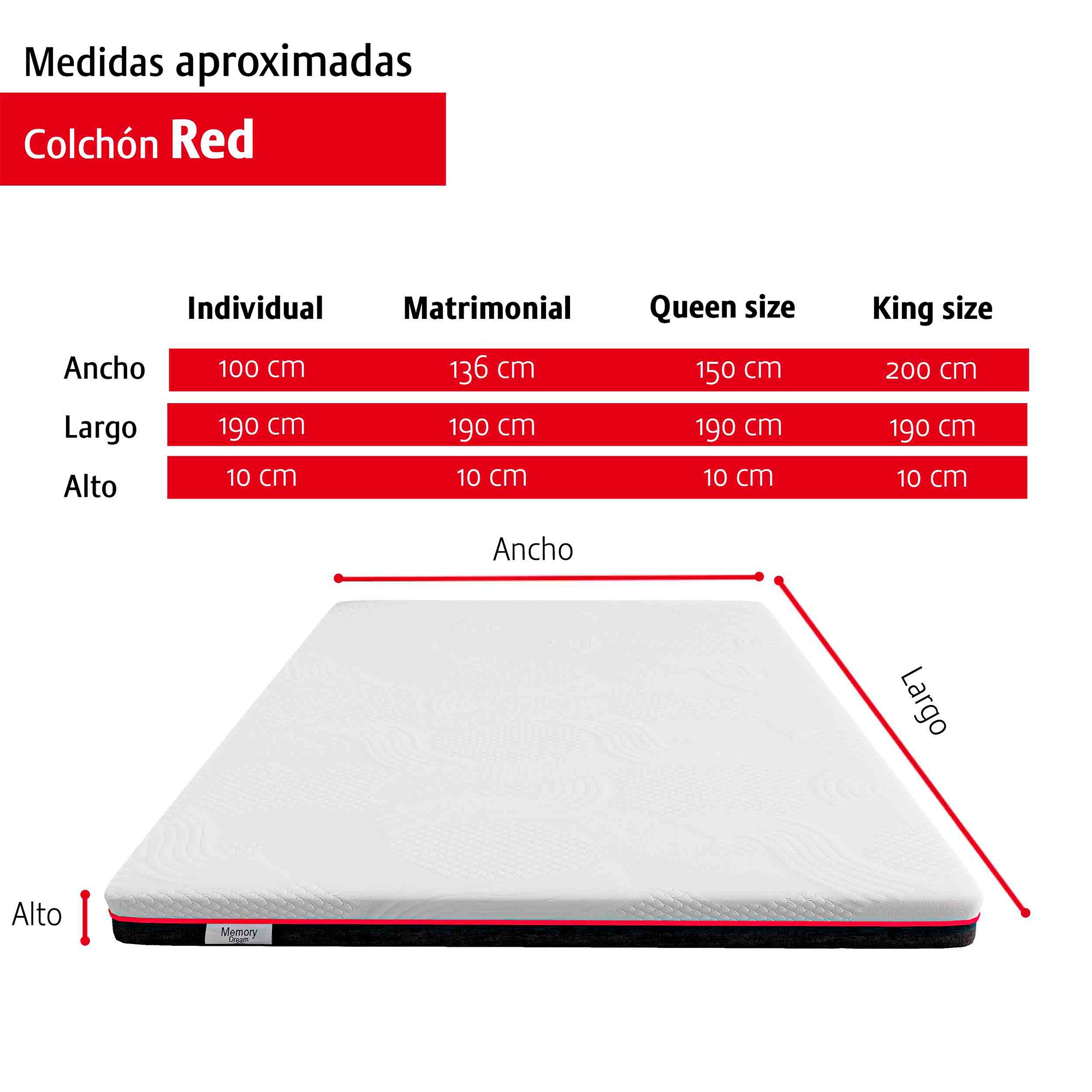 Colchón Memory Dream Red, Colchón en Caja de Memory Foam, Extra Confor ...
